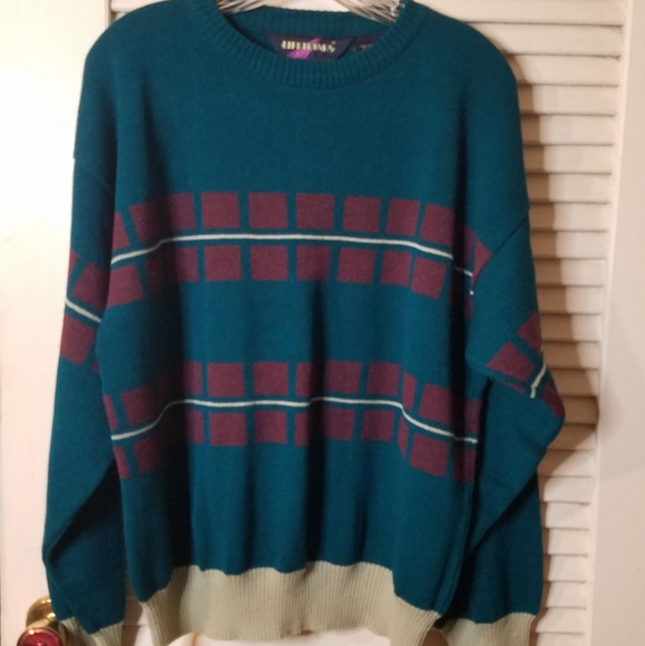 Knitworks | Sweaters | Vintage Lifetrends Sweater Teal Maroon Geometric ...